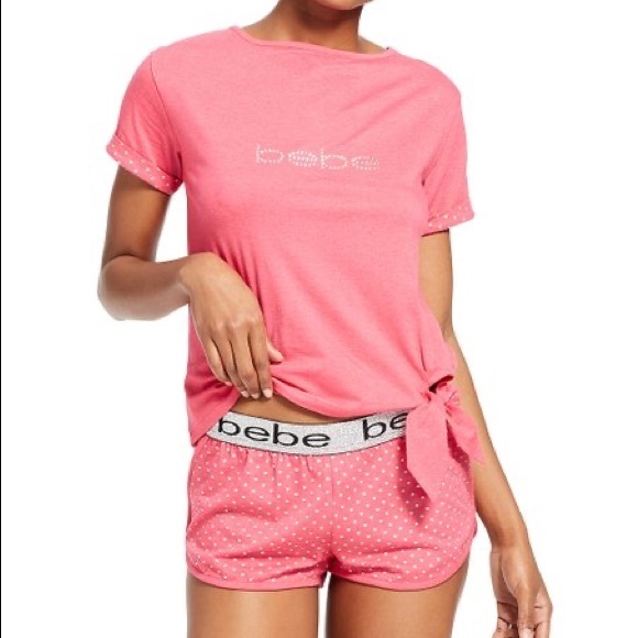 bebe | Intimates & Sleepwear | Bebe Pink Polka Dot Pajama Set Shorts ...